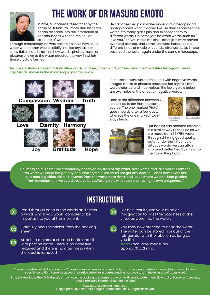 Dr Emoto Water Consciousness Labels - Reusable Static Cling Stickers ...